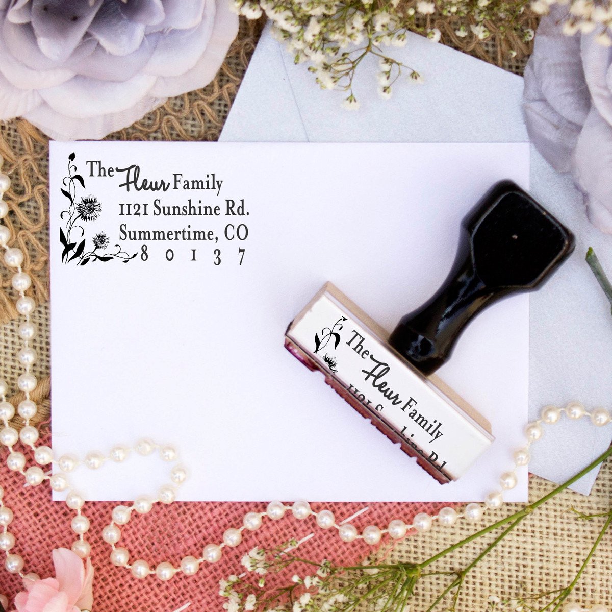 Return Address Stamp "Fleur Family" – Stamp Out