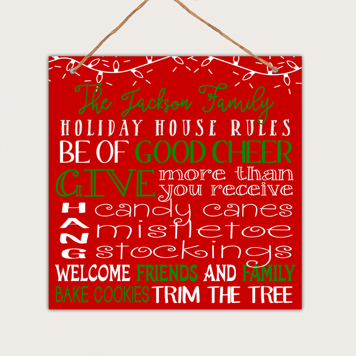 Personalized Christmas Wall Sign - "Jacksons Family Holiday Rules ...