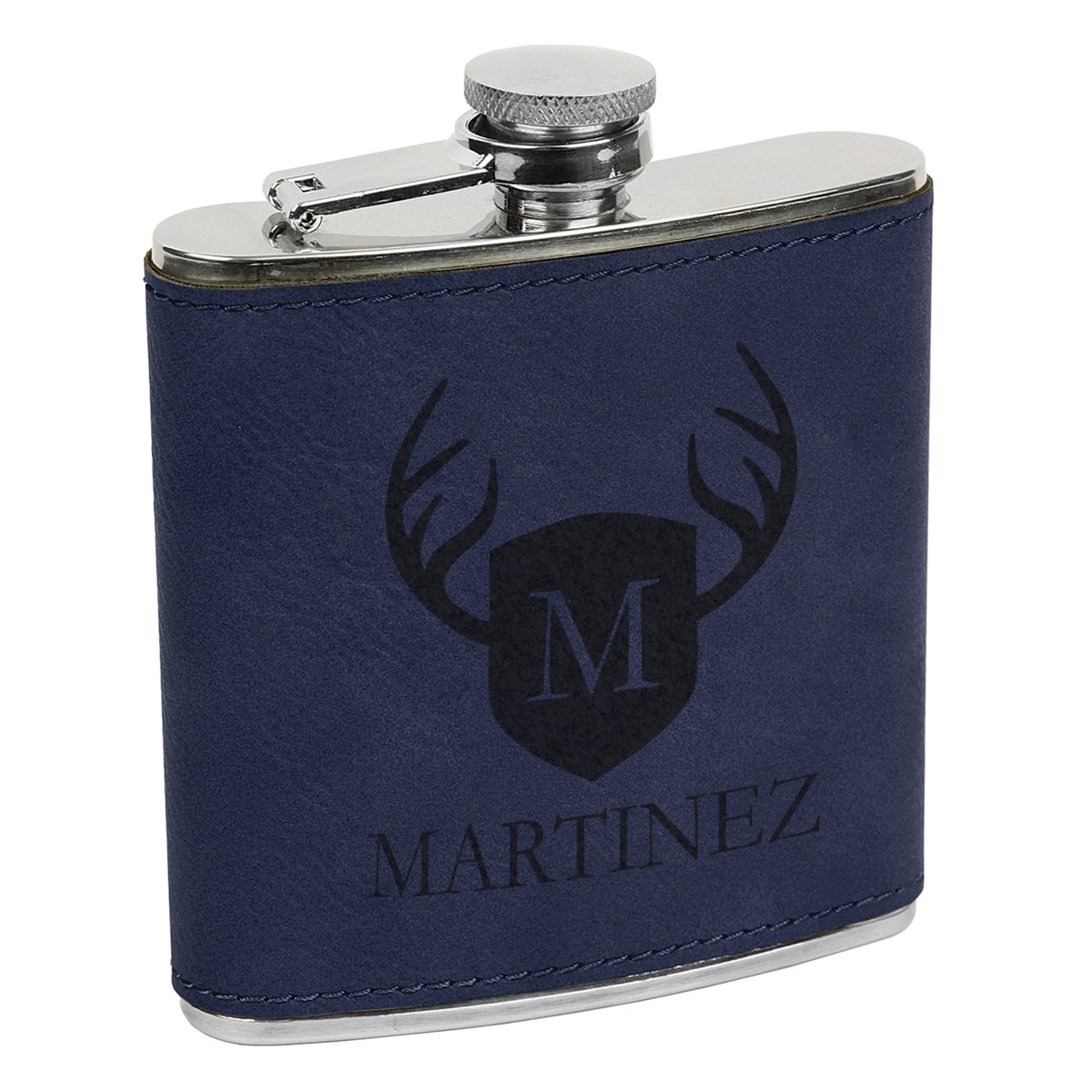 Martinez Deer Antler Flask, Shield & Antler Flask, Last Name Custom Fl ...