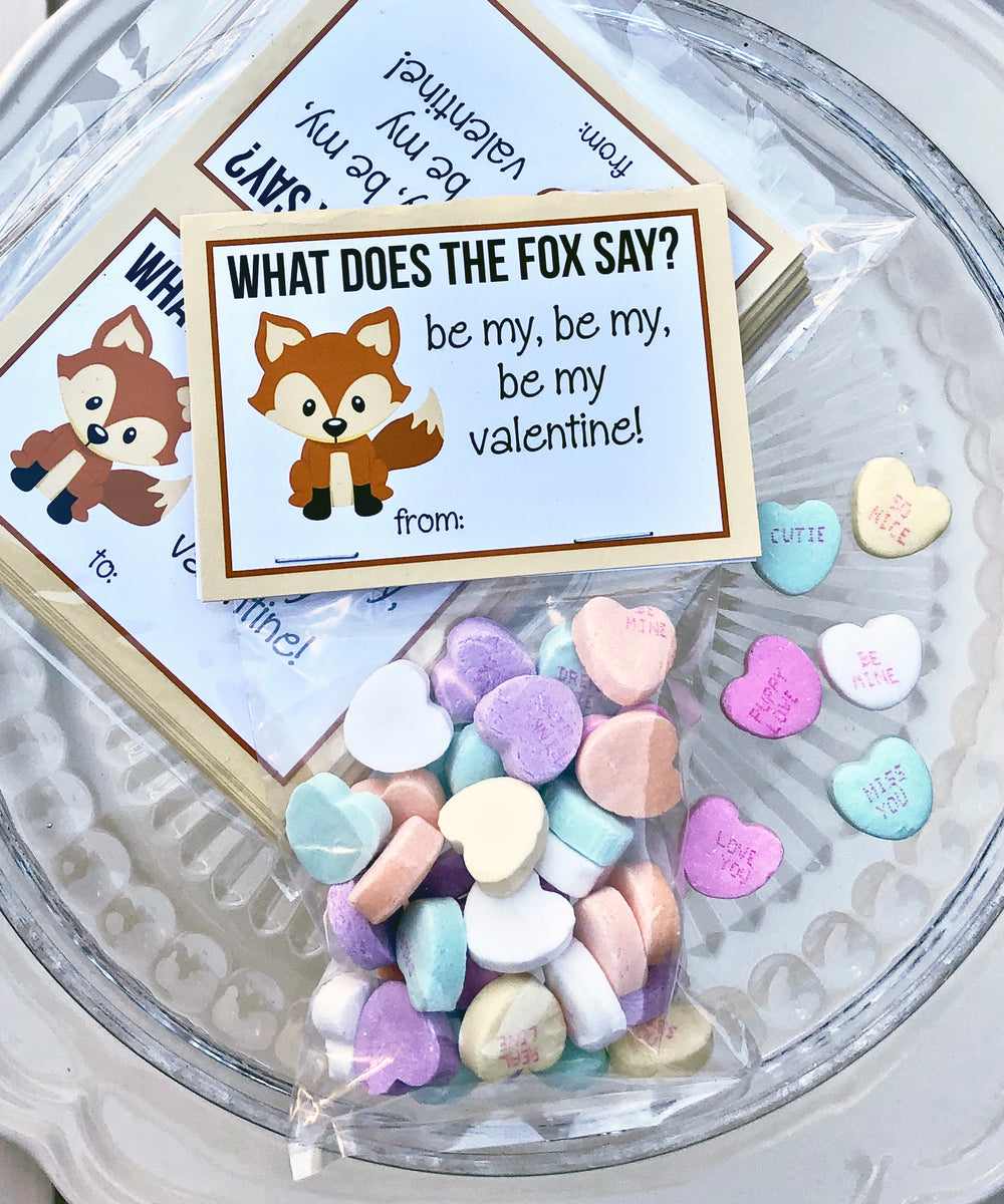 Valentine Cards with Goodie Bags (Set of 20) - "What does the Fox say ...
